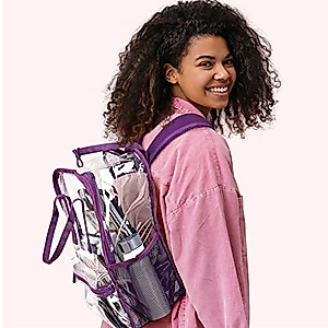 mommore Heavy Duty Clear Backpack Durable See Through Bookbags for Work (Purple, Large)