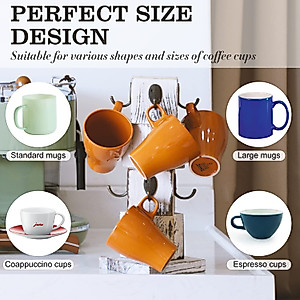 LIERONE 8 Hooks Coffee Mug Holder for Counter Rustic Solid Wood Mug Tree Farmhouse Wooden Coffee Cup Rack Distressed Mug Stand (White)