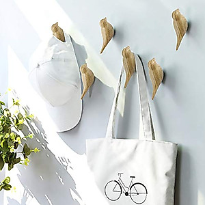 DesignSter Wood Grain Bird Coat Hooks - Premium Resin Creative Wall Mounted Birds Decorative Art Decor Hat Towel Bag Hanger Gift for Home,Living Room, Bedroom, Shop, Set of 5