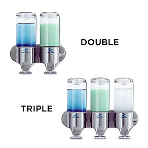 OMEO Shampoo and Conditioner Soap Dispenser Stainless Steel for Bathroom-500ml Clear Triple Wall Mount Shower Pump 3 x 15 fl. oz