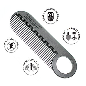 Chicago Comb Model 2 Carbon Fiber, Made in USA, Anti-static, 4 inches (10 cm) long, Fine-tooth, Pocket & Travel comb, for Thinner Hair, Beard & Mustache comb