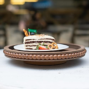 HPC Decor 12 Inch Beaded Wood Lazy Susan- Wooden Lazy Susan Turntable for Table- Farmhouse Round Lazy Susan for Table- Kitchen Turntable 360 Degrees Rotating Table Spinning Tray (Brown)