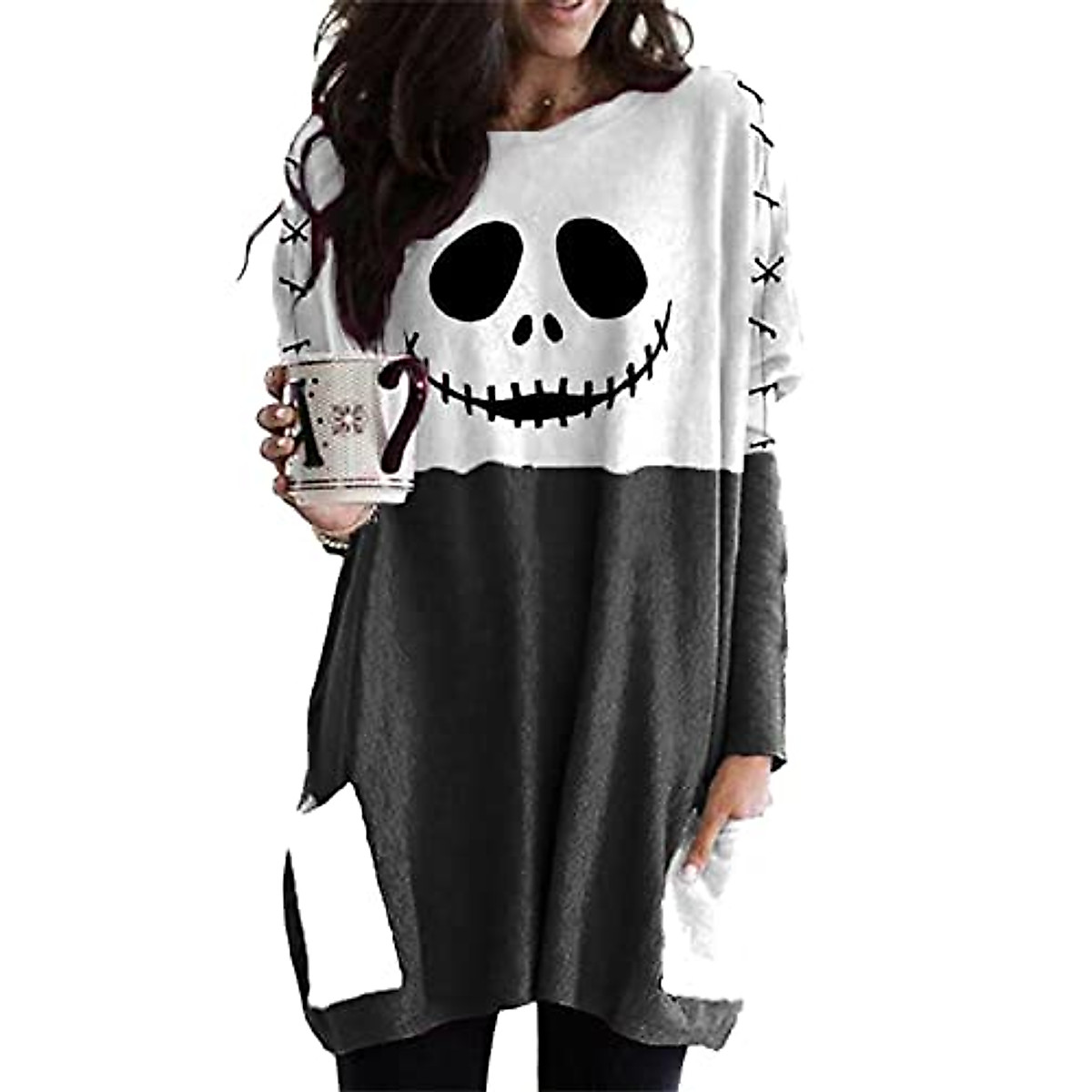 Womens Nightmare Before Christmas Shirt Dress, Xmas Jack Skellington Sweatshirt Outfits Tops for Women (X-Xmas-Skellington, XL)