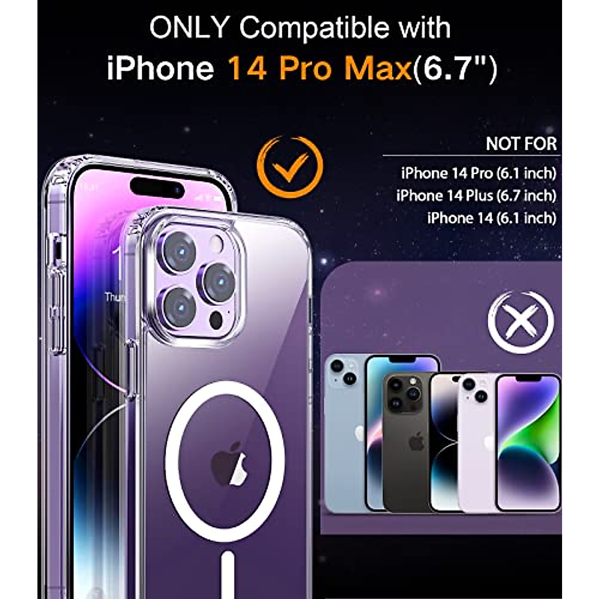 BOTOER for iPhone 14 Pro Max Phone Case,with 3 Pack Screen Protector + 3 Pack Camera Lens Protector,Ultra Thin Scratch Resistant Drop Magnetic Phone Case for iPhone 14 Pro Max 6.7 Inch
