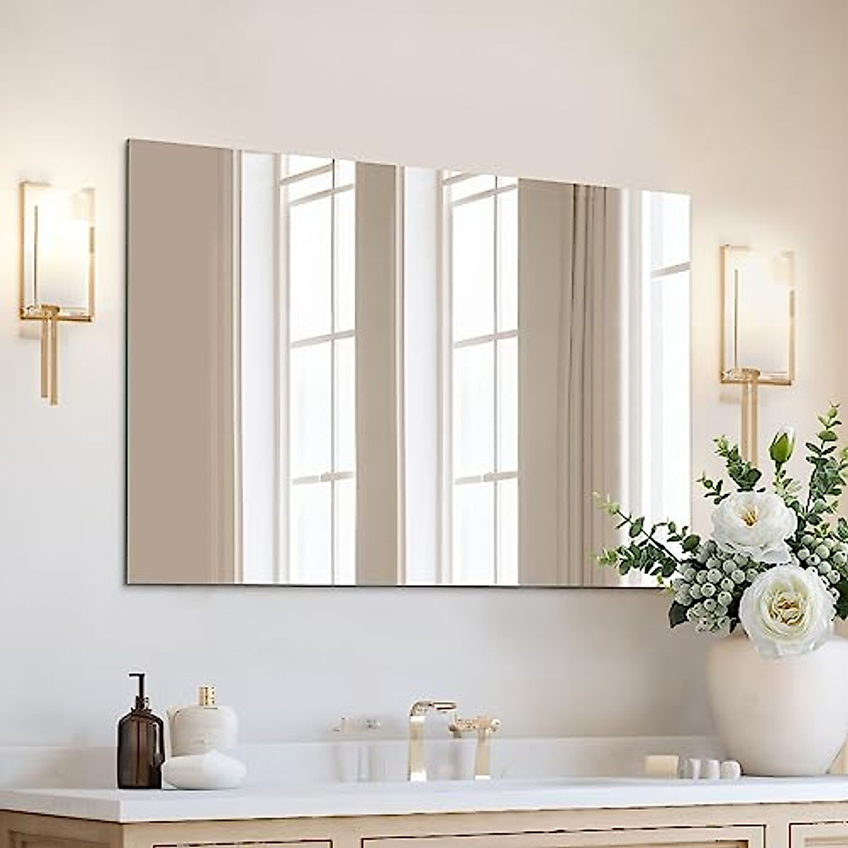Mirrorons Frameless Mirror, Wall Mirror 40" x 32", Modern Rectangle Bathroom Mirrors for Wall with Polished Edge, Hangs Horizontally or Vertically. Entryways, Bathroom, Gym.