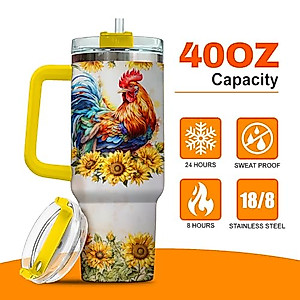 99WHALE Chicken Life Better Sunflower, Cups Handle Swig Tumblers Yellow Women Spring Breed Coffee Lovers For Is Good, Tumbler 40 Oz With Handle Lid And Straw, Chicken Gifts