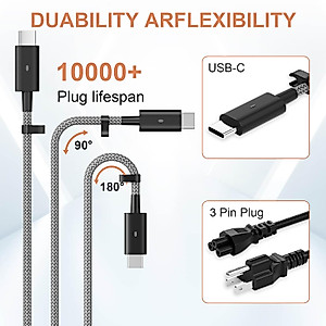 Charger for Dell 65W USB-C Laptop Charger Latitude 5400 5410 5420 5430 5440 5450 Power AC Adapter with Power Cord Cable, Black, HA65NM190