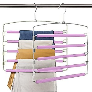 Ismosm 2 Pack Pants Hangers Closet Storage Organizer Non-Slip Space-Saving Hangers for Pants, Slacks, Jeans, Scarves, Shawls, Neckties