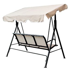 FUZOFUIZ 3-Seater Outdoor Adjustable Canopy Porch Swing Chair for Patio, Garden, Poolside, Balcony w/Armrests, Textilene Fabric, Steel Frame