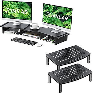 Zimilar Dual Monitor Stand Riser, Monitor Stand with Adjustable Length and Angle Monitor Stands Risers, 3 Height Adjustable Monitor Riser for Computer