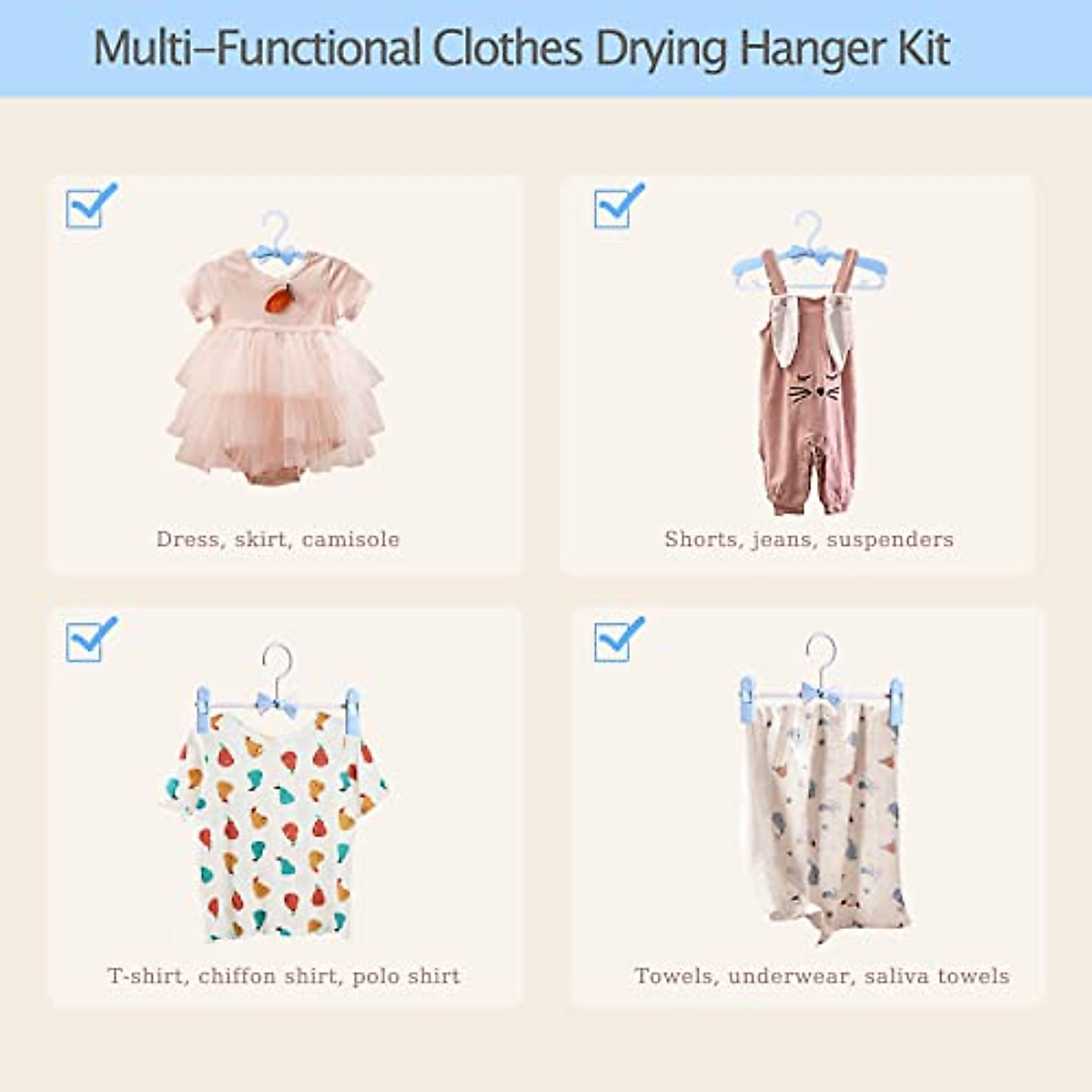 Jacriah Baby Hangers for Nursery Closet, 20 Pack No-Slip Children Clothes Hangers Set, Adjustable Infant Pant Hanger for Newborn, Blue Durable Thicken Toddlers Kids Coat Hangers, Cute Bow Tie Shaped