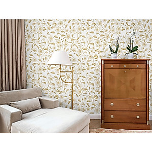 Heroad Brand Floral Peel and Stick Wallpaper Boho Contact Paper White and Gold Leaf Wallpaper Clearance Peel and Stick Wallpaper for Cabinets Shelf Liner Vinyl Roll Self Adhesive 78.7"x17.3"