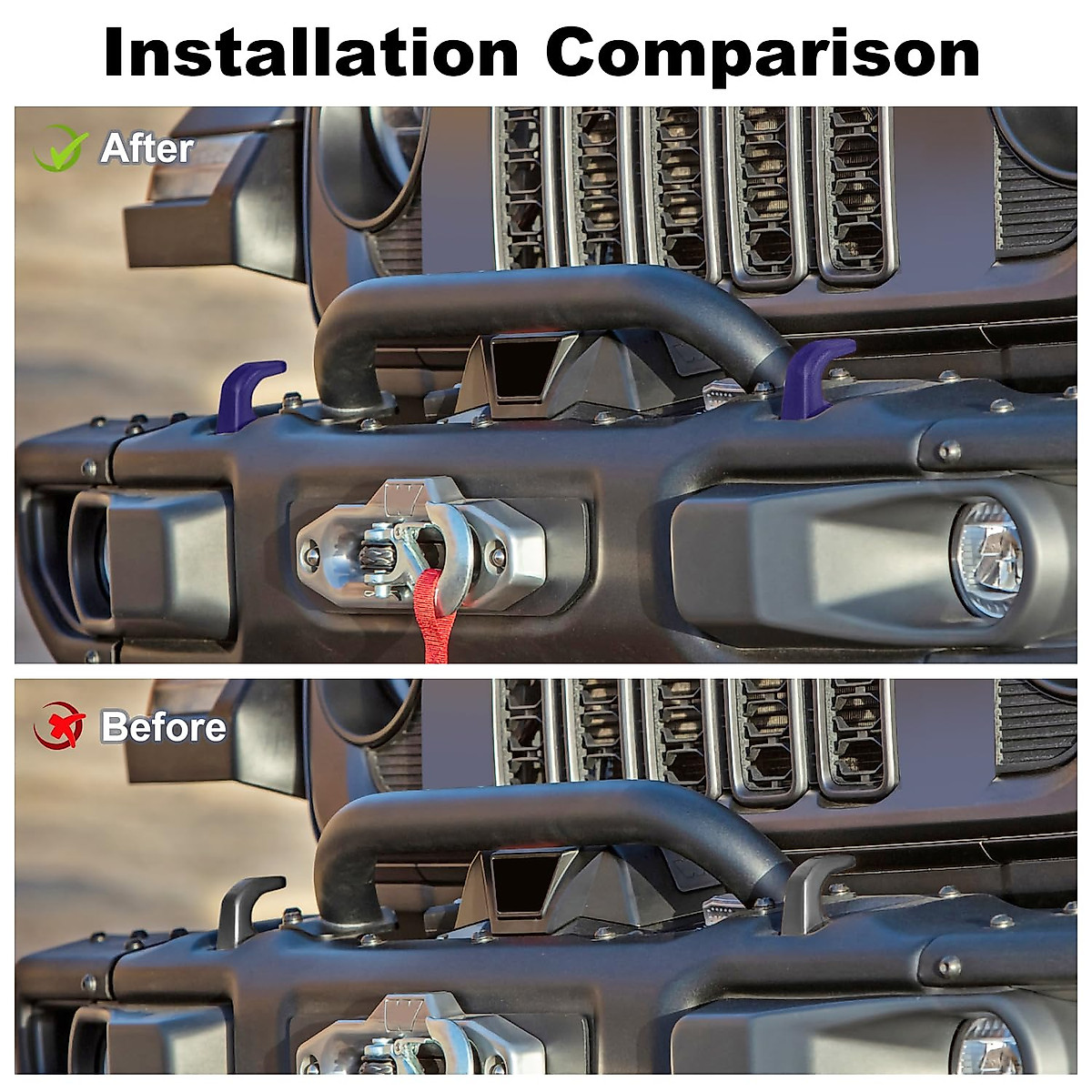 JWWY Bumper Tow Hook Covers Tow Trailer Hitch Receiver Cover Towing Hitch Rubber Sleeve Protector Cover Trim Fit for 2007-2025+Jeep Wrangler JL Gladiator JT 4XE JK Exterior Accessories 2pcs Purple