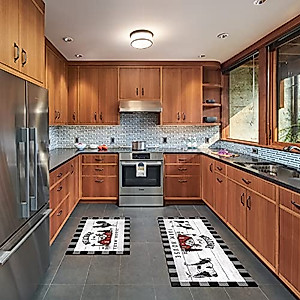 HOLVDENG Farmhouse Kitchen Mat Set of 2 Non Slip Thick Kitchen Rugs and Mats for Floor Comfort Standing Mats for Kitchen, Sink, Office, Laundry, 17"x47"+17"x28"