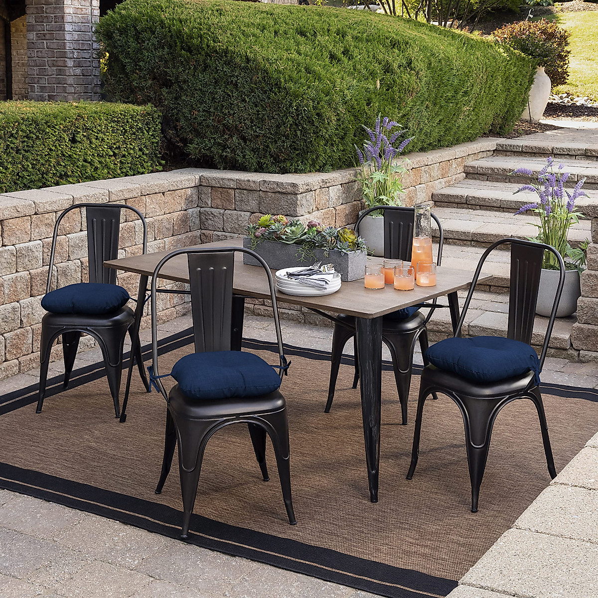 Arden Selections Outdoor Tufted Bistro Seat Cushion, Set of 4, 14.5 in x 15 in, Rain-Proof, Fade Resistant 15 inch, Sapphire Blue Leala