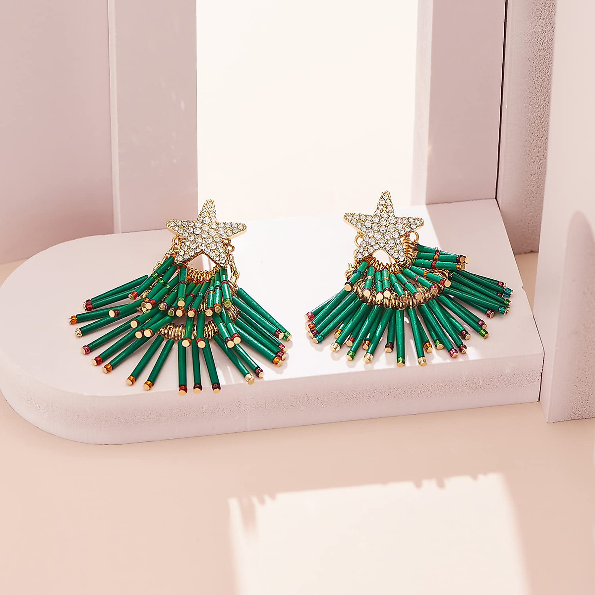 ENSKEFEN Christmas Earrings for Women Christmas Tree Stud Earrings Star Light Tube Tree Christmas Earrings Christmas Jewelry Gifts