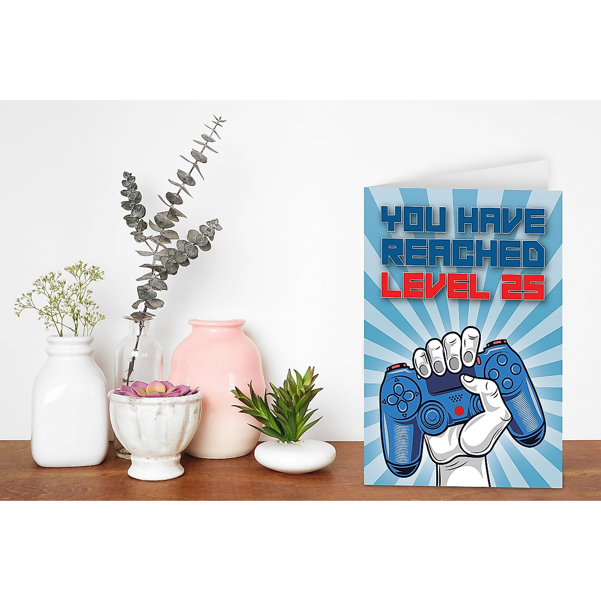 25th Birthday Card, You Have Reached Level 25, Greeting Card for Twenty-Five Year Old Gamer Birthday Gift for Adult Son or Daughter, For Him Her Grandson Granddaughter, Blue