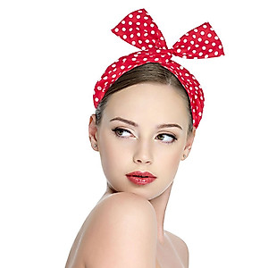Ondder Wire Headband 4 Pack Retro Bowknot Polka Dot Wire Hair Holders for Women, Red