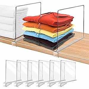 OMGelic Acrylic Shelf Dividers for Closet Organization 6PCS Closet Shelf Divider Closet Dividers for Shelves Shelf Organizer for Closet Shelf Organizer for Wood Closet Separator Clear