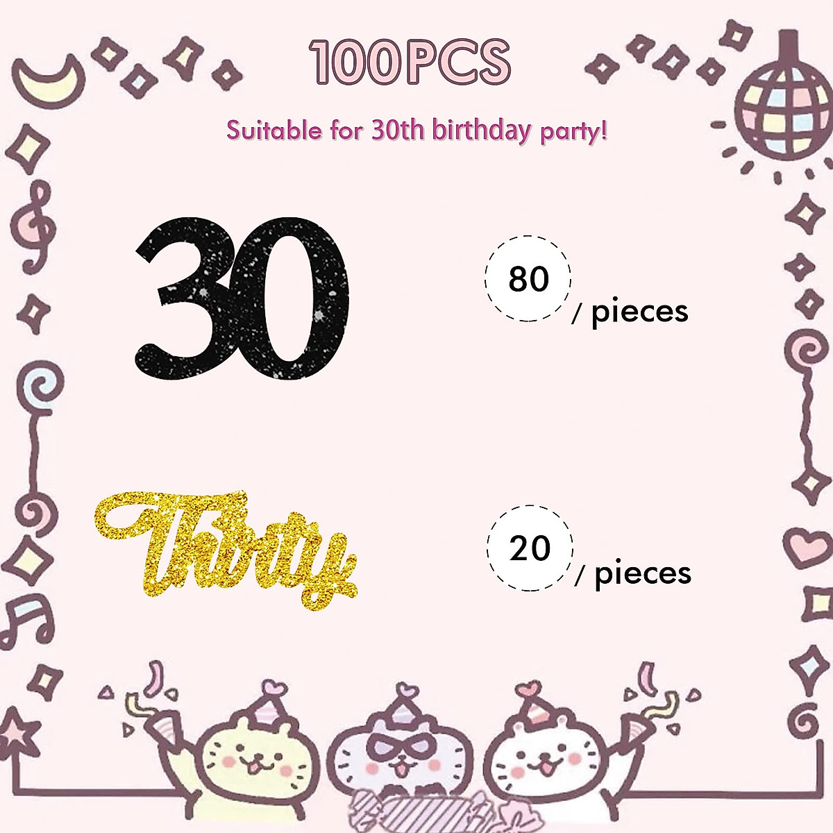 Set of 100 Happy 30th Birthday Confetti, Gold Glitter Thirty Paper Scatter, 30th Birthday Party Decorations, 30 Smash Cake Decor, Happy 20th Anniversary Party Decor