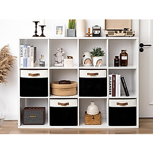 StorageWorks 13x13 Storage Cubes, Collapsible Storage Bins Organizer for Closet, Fabric Storage Box with PU Handles, Black and White, 4-Pack