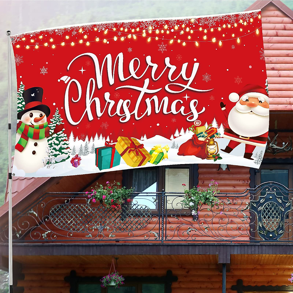 Tiamon Christmas Flag 3 x 5 Feet Double Sided Xmas Large Flag for Outside Santa Snowman Winter Holiday Polyester Flag Xmas Garden Yard Flag Christmas Welcome Signs Banner for Outdoor Yard Decoration
