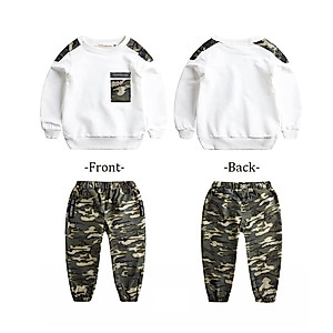lontakids Boys Camouflage Outfit Teen Long Sleeve T-Shirt + Trousers Clothes Set (4/5, White)
