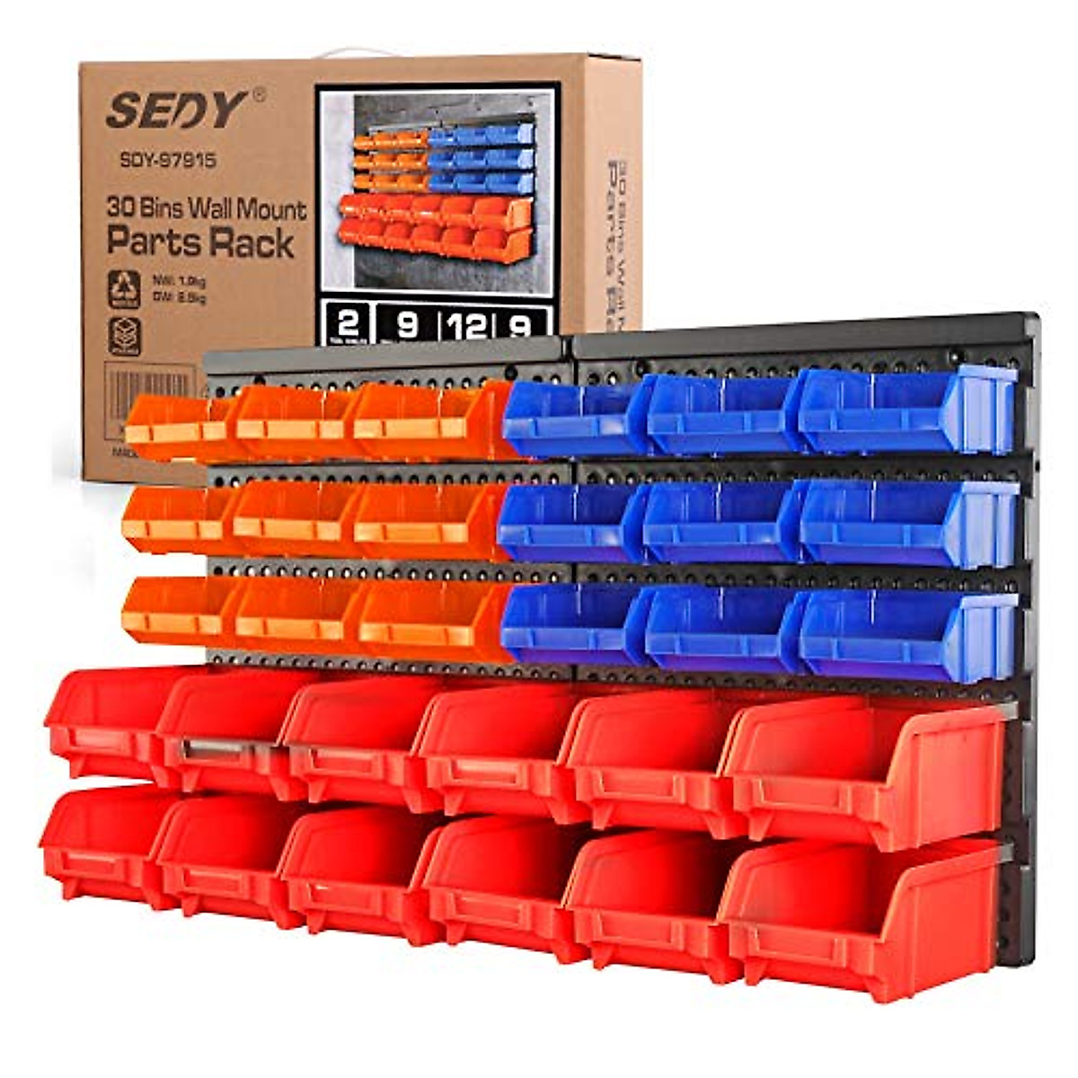 30-Bin Wall-Mounted Storage Rack System - Heavy-Duty Garage Tool Organizer for Screws, Nuts, Bolts, Nails, Beads, and Small Hardware Parts - Easy Installation and Customizable