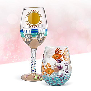 Enesco Designs by Lolita Sun on The Beach Artisan Hand-Painted Wine Glass, 1 Count (Pack of 1), Multicolor