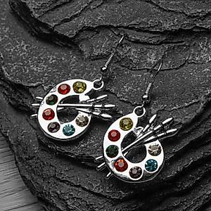 Paint Brush And Colorful Paint Palette Dangle Charm Earrings, Artist Painter Jewelry, Gift for Women and Teens