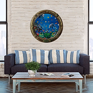 BooDecal 17 in x 17 in Dolphins Variours Tropical Fish Unsersea Series Porthole Fake Window Removable Wall Decals Swimming Sea Fish Waterproof Wall Stickers for Childrens Playroom Nursery Bathroom