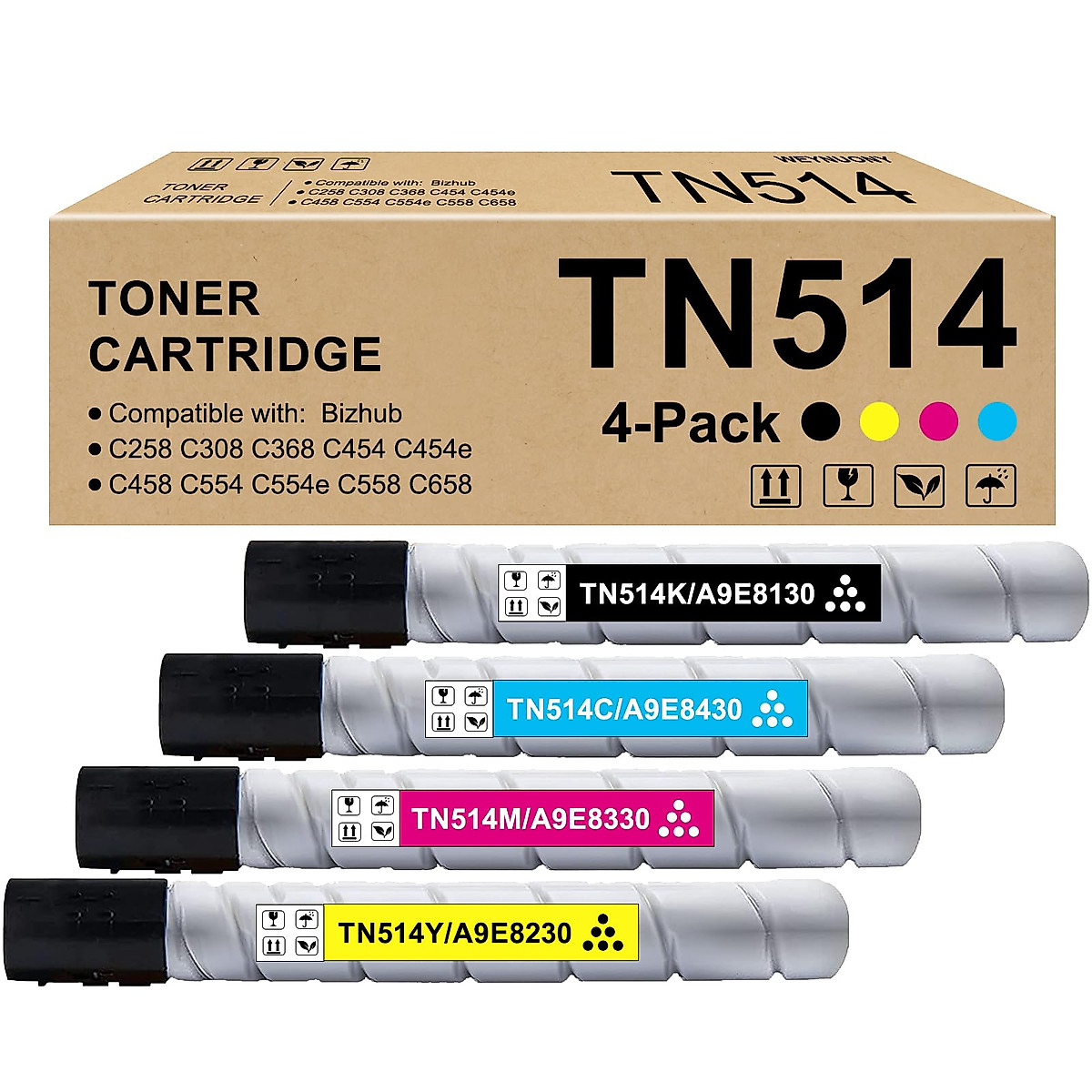 WEYNUONY TN514 Toner Cartridge Compatible Replacement for Konica Minolta TN-514 TN514K TN514C TN514M TN514Y A9E8130 A9E8230 A9E8330 A9E8430 for Bizhub C458 C558 C658 Printer (4 Pack)