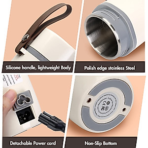 Travel Water Kettle,Portable 350ml Electric Heating Cup,Stainless Steel Bottle Heating Water Boilers Hot Water Maker for Brew Milk Powder,Coffee Tea Fast Boil Auto Shut Off Father's Day Gift(White)