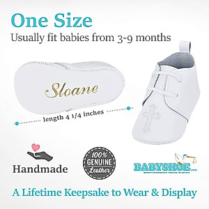 BabyShoe Personalized Christening - Baptism Leather Shoes for Baby Boys & Girls with Hand Embossed Name & Date – Newborn Shoes for Special Occasions – Great Gift Idea – White