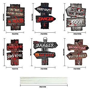 CaseTank Halloween Decorations Outdoor 6 Pack Halloween Decor Yard Signs Beware Warning Bloody Signs with Stakes for Halloween Lawn,Haunted House,Garden,Driveway Decor Scary Theme Party Supplies