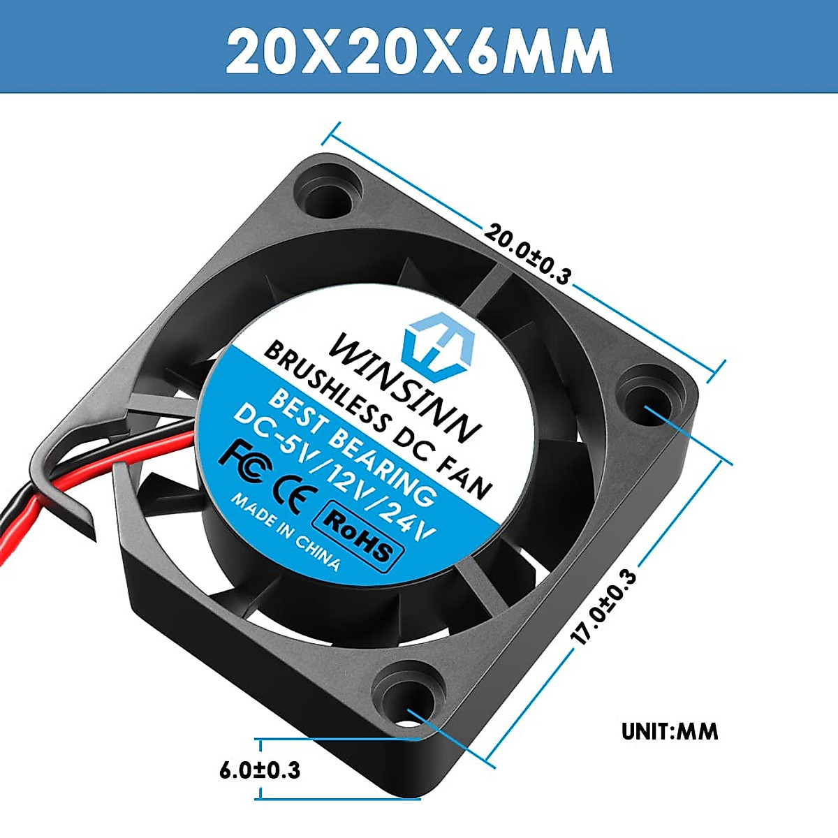 WINSINN DC 20mm Fan 5V 2006 Hydraulic Bearing Brushless Cooling 20mmx6mm 2PIN (Pack of 2Pcs)