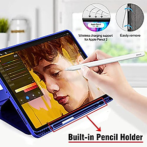 OCYCLONE Compatible with iPad Pro 12.9 Case 2021 2020 2018, 7 Viewing Angles Magnetic Stand with Pencil Holder Protective Case for iPad Pro 12.9 inch 5th 4th 3rd Gen, Blue