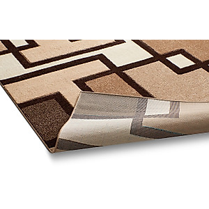 Well Woven Ruby Geometric 2x3 Mat Ivory & Beige Neutral Modern Contemporary Hand Carved Squares Design Perfect for Entryways & Small Spaces Plush Easy-Care Easy-to-Clean