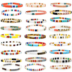 Townshine Tile Bracelet Multicolor Bohemian Style Japan Miyuki bead Elastic Bracelet for Women