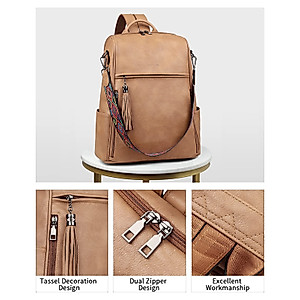 FADEON Laptop Backpack Purse for Women Large Designer PU Leather Laptop Bag, Ladies Computer Shoulder Bags