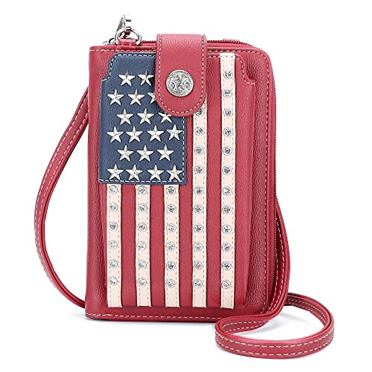 Montana West Women's Patriotic Studded Tote Satchel Handbags Concealed Carry Purse Crossbody Bags Red US04-183Red