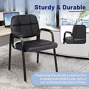 CLATINA Guest Reception Chair, Conference Room Chairs Waiting Room Chairs with Padded Arms Desk Chair No Wheels Leather Office Chair for Office, Office Guest Chairs & Reception Chairs, Set of 1
