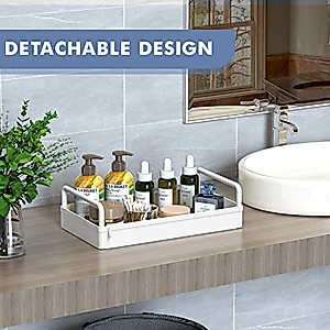 SOLEJAZZ Under Sink Organizer and Storage, 2 Tier Under Cabinet Basket Organizer, Multi-purpose Under Sink Storage Shelf for Bathroom Kitchen, Cabinet Storage with Hooks and Hanging Cups, White,3 Pack