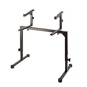K&M Konig & Meyer 18811.000.55 Keyboard Stacker | Compatible w/ K&M Omega Table Style Stand | Add Keyboard, Laptop, Midi Controller, Mixer | Height/ Tilt/ Width Adjustment | Steel | German Made Black
