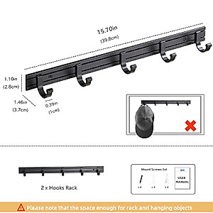 SIMVE Hat Organizer Rack for Baseball Caps Wall Mounted 15.7 in Removable 10 Aluminum Hook for Closet Door Room Entryway Metal Hanging Display Hanger Storage Holder for Towel Key Bag Coat Black