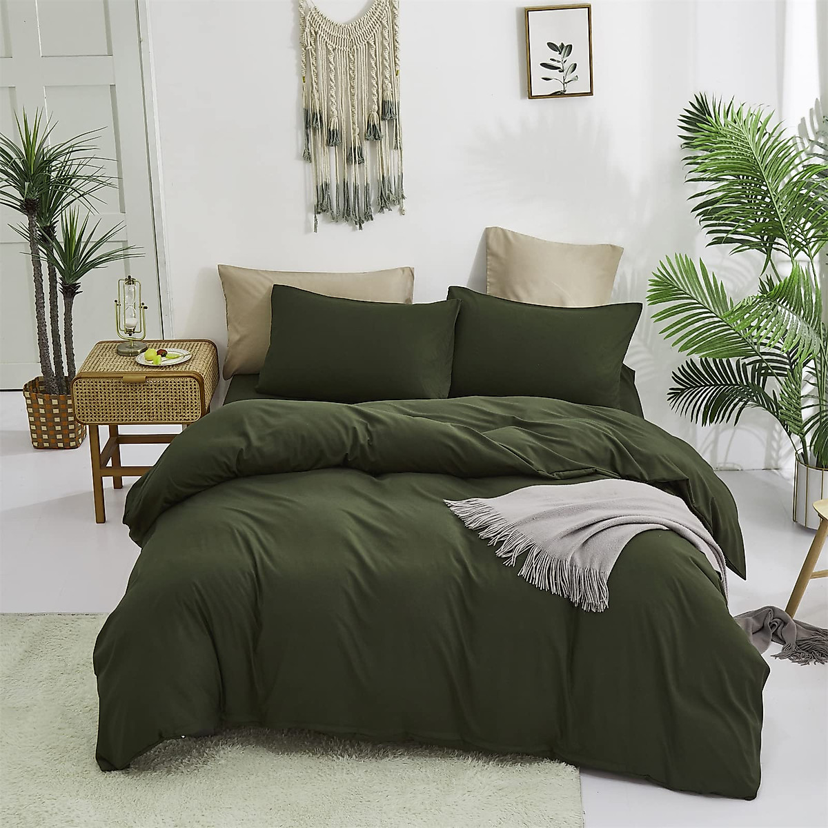 Luxlovery Army Green Comforter Set King Green Bedding Comforter Olive Blanket Quilts Minimalist Army Bedding Set Soft Breathable Blanket Quilts Comforter for King Bed