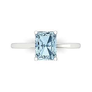 Clara Pucci 2.1 ct Emerald Cut Custom Engraving Aquamarine 4-Prong Classic Designer Solitaire Statement Ring 18K White Gold Size 7