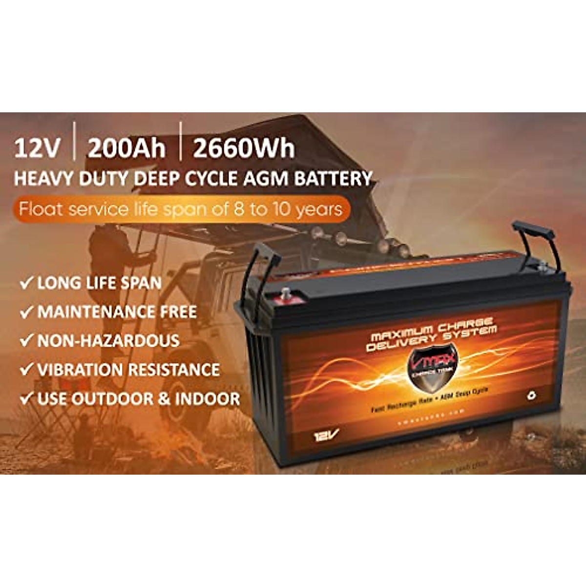 Qty 4 Vmaxtanks Vmax SLR200 12 Volt 200Ah AGM Battery Solar Batteries for Use with PV Solar Panels Wind Turbine Electric Power Backup Generator for Off Grid or Grid Tie