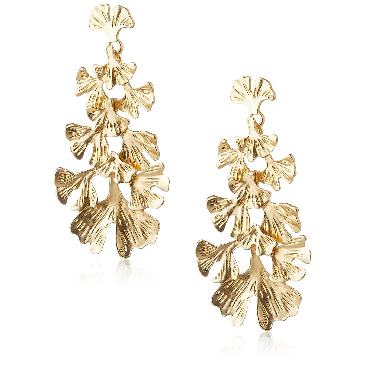 Vintage Earrings for Women Matt Metal Ginkgo Biloba Textured Statement Earring 14K Gold Plated Dangle Earrings with Stud for Women Wedding Valentine's Day Anniversary Birthday Mothers Day Christmas