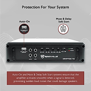 Rockville KRYPTON T2 2800W 2-Channel 2-Ohm Car Amplifier, Dyno-Certified, MOSFET, Adjustable Crossover, Remote Control, Perfect for Car Audio and Subs